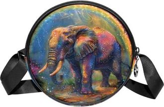 Generic Petit sac &agrave; bandouli&egrave;re rond pour femme, motif &eacute;l&eacute;phant, arc-en-ciel, avec fermeture &eacute;clair, bretelles r&eacute;glables, sac &agrave; main rond d&eacute;contract&eacute; pour fem