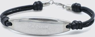 Saint Laurent Armband aus Leder und verchromtem Messing mit Karabinerverschluss