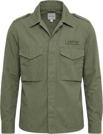 Aspesi Homme, Chemises, Vert, Taille: S Cotton Military Shirt