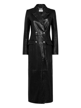 Philipp Plein manteau en cuir &agrave; boutonni&egrave;re crois&eacute;e - Noir
