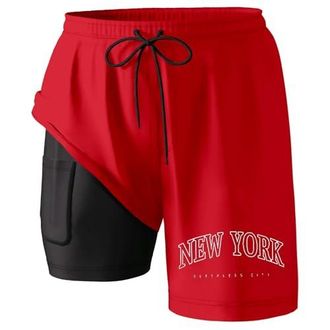 Generic Maillot de bain pour homme avec doublure de compression, couture int&eacute;rieure, short de bain, maillot de bain avec poches, rouge, 5XL