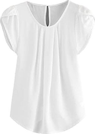 TOMWELL Chemisier Femme Col Rond Plissé Blouse Élégant Haut à Manches Courtes Tunique Ample Fluide Mousseline de Soie Vintage été T-Shirt Femme Tops Décontrac