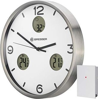 Bresser Bresser MyTime IO NX Horloge Murale Radio-pilotée avec thermomètre et hygromètre 30 cm de diamètre, Blanc