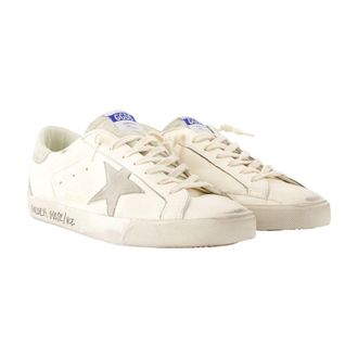 Golden Goose Mens Super Star Sneakers - Golden Goose Deluxe Brand Leather White Calfskin Shoes