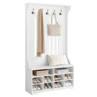 Vasagle Garderobenst&auml;nder mit Schuhbank, Garderobe, Schuhaufbewahrung, 5 Dreifach-Haken, freistehend, platzsparend, f&uuml;r Eingangsbereich, Flur, verstellbare Re