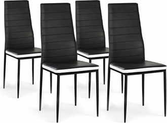 IDMarket Lot de 4 chaises Romane Noires Bandeau Blanc pour Salle &agrave; Manger