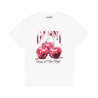 Ganni T-Shirt mit Grafikdruck und Rundhalsausschnitt - - Tops - Damen - Wei&szlig; - S