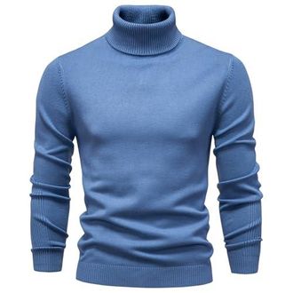 Generic Chemise &agrave; col roul&eacute; et manches longues pour homme - Pull c&ocirc;tel&eacute; &agrave; col montant - Pull d&eacute;contract&eacute; en tricot coupe ajust&eacute;e - T-shirt basique doux au tou