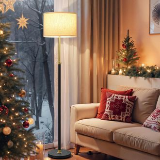 Vasagle Stehleuchte, Standleuchte, Stehlampe, h&ouml;henverstellbare Leselampe, 140-170 cm hoch, modern, mit Fu&szlig;taster, Lampenschirm aus Stoff, E27 Fassung, gold-s