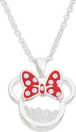Disney Minnie Halskette Oktober versilbertes Messing mit roter Emaille-Schleife Geburtsstein Schwimmstein CF00308SOCTL-Q.PH, Einheitsgröße, Messing, Ohne Ede