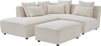 Vente-Unique Ecksofa mit Ottomane Links mit Hocker aus beigem Cord MECODI