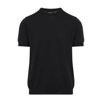 Giorgio Armani Homme, Pulls, Noir, Taille: L Pull Bleu en Soie et Coton Ss25