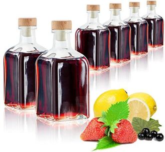 Com-Four 6x bouteilles en verre 250 ml avec bouchons - bouteilles vides avec bouchons en li&egrave;ge - r&eacute;cipients en verre &agrave; remplir avec des liquides tels que lhuil