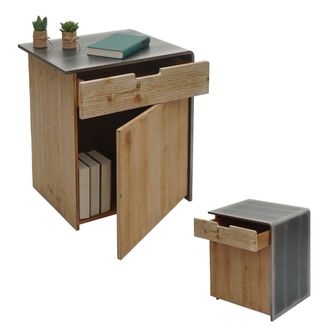 Mendler Kommode HWC-L76, Nachttisch Beistelltisch, Industrial Massiv-Holz MVG-Zertifiziert 60x50x40cm, Natur mit Metall-Optik