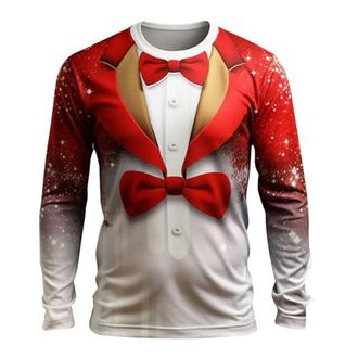 Generic Chemise de Noël fantaisie pour homme - Motif de Noël - Chemise à manches longues et col à revers - T-shirt ample et doux pour lintérieur et lextérieur