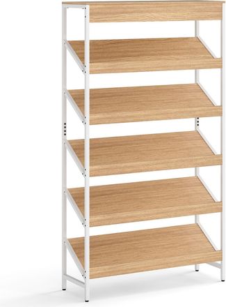 Giantex 6-stufiges B&uuml;cherregal, freistehendes Aufbewahrungsregal mit geneigten Ablagen & Kippschutz, 90 x 30 x 161 cm, Standregal f&uuml;r Wohnzimmer, B&uuml;ro, Arbeit