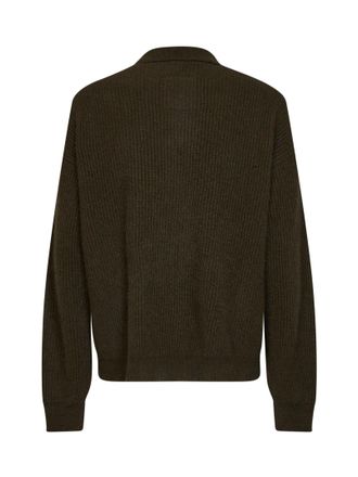 Uma Wang Mens Polo Shirt Ribbed Cashmere Green Knitwear Sweater