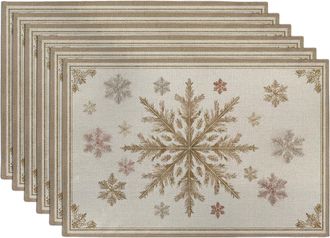 Generic Winter Schneeflocke Tischsets Beige Rustikale Dekorative Platzsets f&uuml;r Esstisch rutschfest Waschbar Indoor Outdoor Urlaub Tischset 4er Set