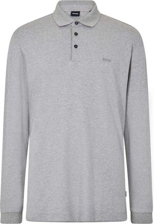 HUGO BOSS Pado 30 Poloshirt f&uuml;r Herren, Baumwolle, Lang&auml;rmlig (Silber)