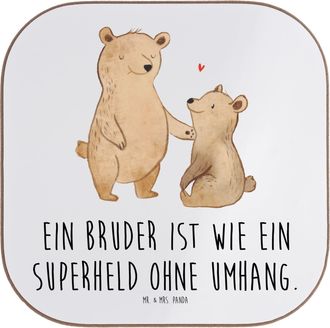 Mr. & Mrs. Panda Untersetzer f&uuml;r Gl&auml;ser Bruder Superheld - Geschenk, gl&auml;seruntersetzer, herzerw&auml;rmend, Bedanken, Kunstwerke, Holzuntersetzer, Danke, Tischuntersetzer, 
