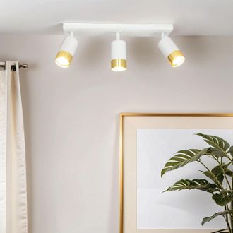 Licht-Erlebnisse Deckenlampe Weiß, Gold, Deckenstrahler 3 flammig, Spot Lampe Decke, flexibel, L:39,5 cm, zielgerichtet, Küche, Flur, Deckenleuchte GU10