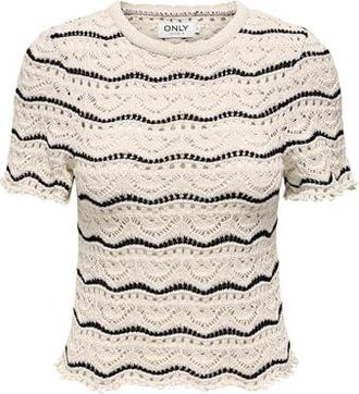 Only Onlannasofia Life SS Stripe O-Neck KNT Pull en Tricot, Bouleau, L Femmes