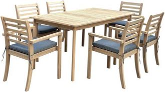 Happy Garden Salon de Jardin SIMILAN en Acacia avec Coussins Gris - Ensemble Table et chaises dext&eacute;rieur pour 6 Personnes