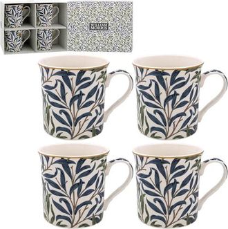 Lesser & Pavey Weidenzweig-Kaffeebecher-Set, 4er-Set, Keramik f&uuml;r Zuhause, William Morris Design f&uuml;r Hei&szlig;getr&auml;nke, perfekte Tee- und Kaffeetassen f&uuml;r jede K&uuml;che