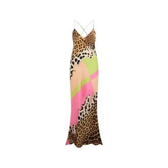 Roberto Cavalli Femme, Robes, Multicolore, Taille: 36 FR Longue Robe en Soie avec Imprim&eacute; Cavalli Pop