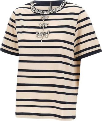 Elena Miro Femme, Tops, Multicolore, Taille: 38 FR T-shirt &agrave; encolure ras du cou orn&eacute; de bijoux