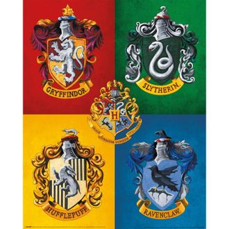 Harry Potter Poster, Hogwarts Wappen (50 cm x 40 cm) (Gelb/Gr&uuml;n/Blau/Rot)