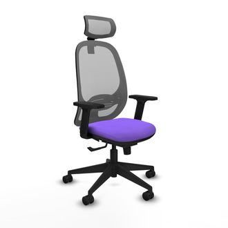 Piqueras y Crespo Arbeitsstuhl mit Rollen Cilanco mit 2D-Armen, h&ouml;henverstellbare Lendenwirbelst&uuml;tze und h&ouml;henverstellbares Kopfteil, Grau/Lila