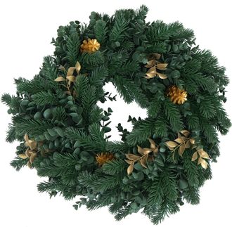 Mendler K&uuml;nstlicher Kranz HWC-O98, T&uuml;rkranz Tischkranz, Deko k&uuml;nstlich &Oslash; 45cm - Tanne mit goldfarbenen Zapfen