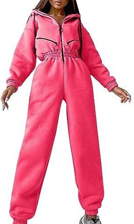 Generic Ensemble de surv&ecirc;tement pour femme tendance d&eacute;contract&eacute; de couleur unie avec col roul&eacute; et pantalon de surv&ecirc;tement pour femme, rose vif, XL