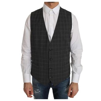 Dolce & Gabbana Elegante karierte Wollweste fr Mnner - - Suits - Herren - Grau - XL