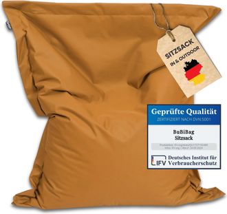 BuBiBag Riesen Sitzsack XXL mit Füllung, Outdoor Sitzsäcke für Kinder und Erwachsene, Beanbag mit waschbarem Bezug & über 3 Mio. EPS-Perlen (Sand 190x145cm)