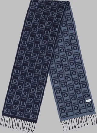 Ferragamo Monogram Cashmere-Wool Scarf - Blue