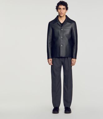 Sandro Blouson droit en cuir dagneau