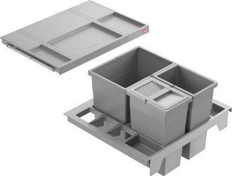 Hailo Separato K Küchen-Abfalleimer | 3-fach Mülltrennungssystem für Einbauküchen | 34 Liter Gesamtvolumen | Robuster grauer Kunststoff | Für Schränke ab 60