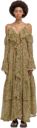 Weili Zheng Femme, Robes, Jaune, Taille: 38 FR Robe en mousseline semi-transparente &agrave; volants