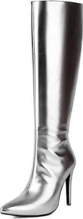Generic Bottes hautes pour femme, fermeture &eacute;clair lat&eacute;rale, bout pointu, talons aiguilles, escarpins, chaussures dhiver pour f&ecirc;te de mariage, Argent&eacute;., 37.5 