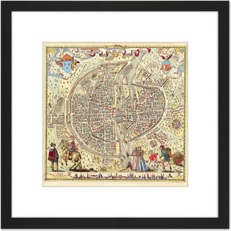 Artery8 Karte Rossingol 1576 Paris Stadtplan Bild Gerahmter Kunstdruck 20x20 cm