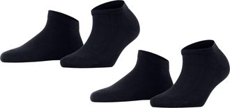 Falke Damen Sneakersocken Happy Double Pack W Sn Baumwolle kurz einfarbig 2 Paar, Blau Dark Navy 6375, 35-38