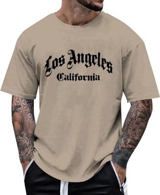 Generic T-shirt pour homme 1 pi&egrave;ce &agrave; manches courtes et imprim&eacute; alphabet - Col rond - Tissu tricot&eacute; en polyester avec l&eacute;ger stretch - Coupe normale - Style pu