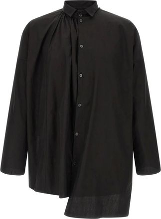 Yohji Yamamoto Homme, Chemises, Noir, Taille: L Collar Gather Double Blouse