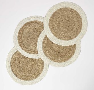 Homescapes 4er-Set Jute Tischsets rund geflochten 40cm, Platzsets Creme-Natur, Platzdeckchen Naturfaser