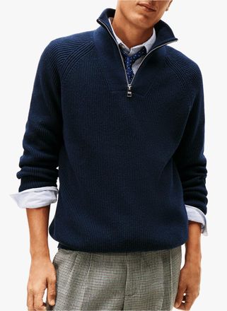 Tommy Hilfiger Pull col montant zipp&eacute; en coton et laine m&eacute;lang&eacute;s