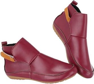 Generic Bottines larges pour femme en cuir l&eacute;ger &agrave; enfiler - Bottes plates - Grande taille - Imperm&eacute;ables - Bottes de marche dhiver chaudes et &eacute;l&eacute;gantes - Cha
