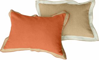 Loberon Kissenhülle 2er Set Florcelles, Natürliche Materialien, Bordüre mit Farbiger Umkettelung, Wohntextilien, Wohnaccessoires, Leinen, Baumwolle, Viskose, 