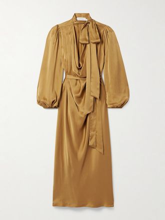 Zimmermann Billow Midikleid Aus Seidensatin Mit Schluppe Und Bindeg&uuml;rtel - Gold